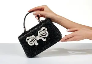 Judith Leiber Crystal Embellished Bow Top Handle Bag - Silver Jet