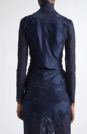 Rabanne Lace And Jersey Mock Neck Long Sleeve Top