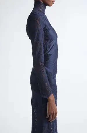 Rabanne Lace And Jersey Mock Neck Long Sleeve Top