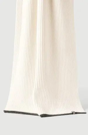 Brunello Cucinelli Cashmere English Rib Knit Scarf With Monili - Panama
