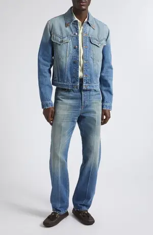 Versace Denim Jacket With Medusa Filigree Collar - Medium Blue