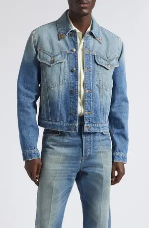 Versace Denim Jacket With Medusa Filigree Collar - Medium Blue