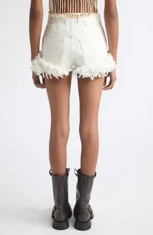 Rabanne White Cotton Fringe Denim Shorts