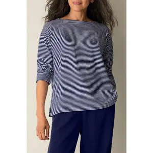 Eileen Fisher Striped Organic Cotton Bateau Neck Boxy Top - Infinity