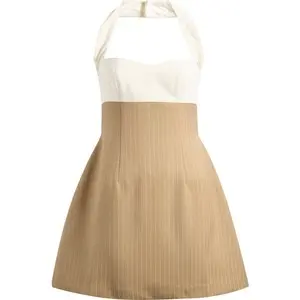 Oddmuse Pinstripe Halter Minidress - Camel