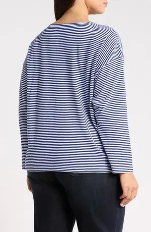 Eileen Fisher Striped Organic Cotton Boxy Top - Infinity