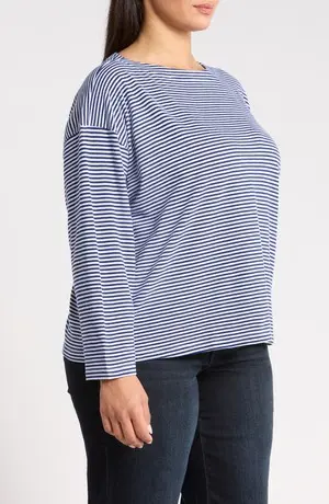 Eileen Fisher Striped Organic Cotton Boxy Top - Infinity