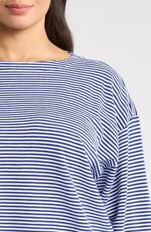 Eileen Fisher Striped Organic Cotton Boxy Top - Infinity