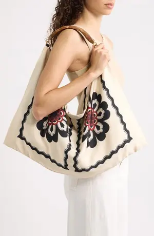 Farm Rio Medium Satin Scarf Bag With Wooden Handle