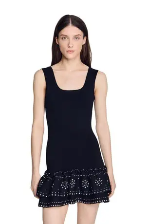 Sandro Short Knit Dress With Studs