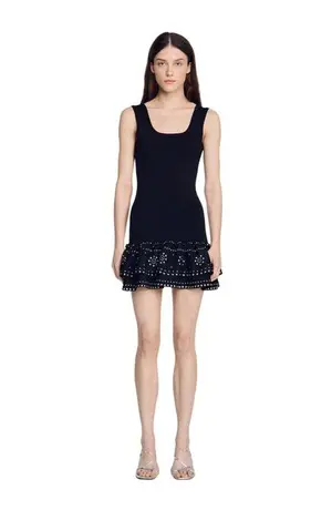 Sandro Short Knit Dress With Studs