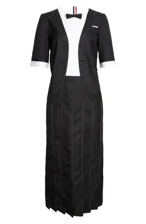 Thom Browne Super 120's Wool Twill Trompe L'oeil Midi Dress