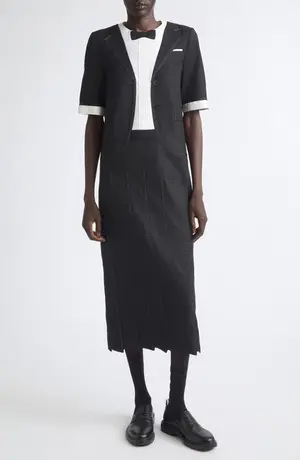 Thom Browne Super 120's Wool Twill Trompe L'oeil Midi Dress - Black