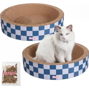 THE LICKER STORE Daisy Modern Cardboard Bowl Cat Scratcher With Catnip - Navy/blue