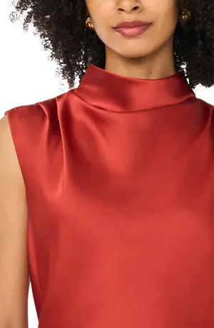 Vince Camuto Mock Neck Sleeveless Satin Top
