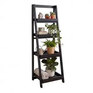HAPPIMESS Everett Minimalist Handcrafted Acacia Wood 4-tier Indoor/outdoor Folding Display Ladder Storage Rack And Plant Stand - Black