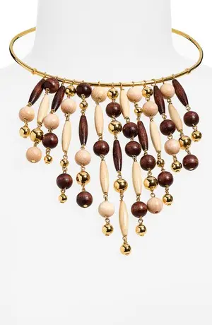 Rabanne Wooden Beaded Collar Necklace