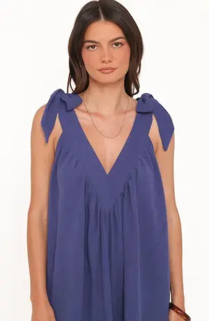 PETAL & PUP Trina Tie Shoulder Shift Minidress