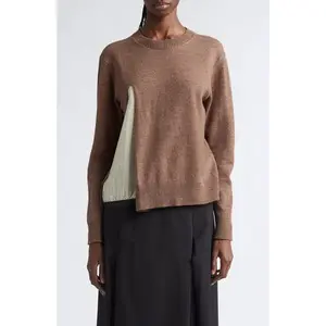 Undercover Wool Blend Sweater With Woven Panel - Top Brown