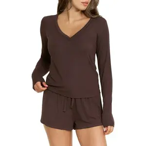 Honeydew Intimates Cloud Modal Long Sleeve Henley - Chocolate