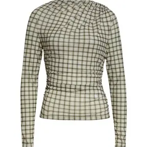Veronica Beard Nuvina Check Ruched Top - Loden Multi