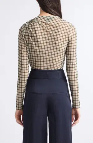 Veronica Beard Nuwina Check Ruched Top