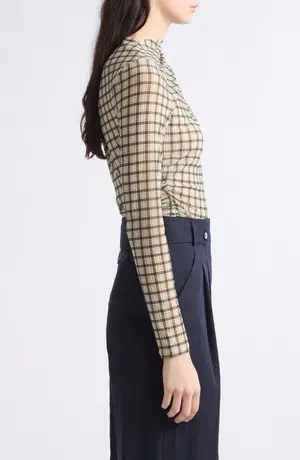 Veronica Beard Nuwina Check Ruched Top