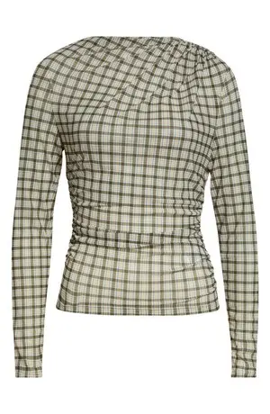 Veronica Beard Nuwina Check Ruched Top