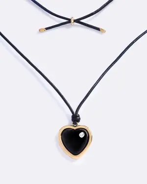 EMMA PILLS Nightgasm Heart Pendant Rope Necklace - Black Glo