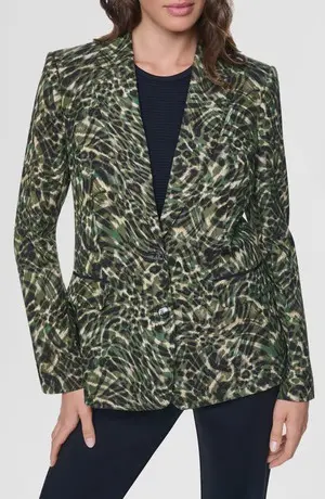 Dkny Print Sanded Twill Blazer - Forest Leopard