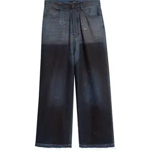 Amiri Faded Fray Hem Wide Leg Carpenter Jeans - Dark Dust