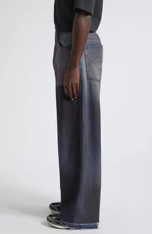 Amiri Faded Fray Hem Wide Leg Carpenter Jeans