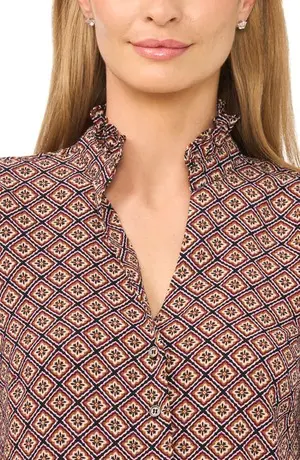 CECE DUPRAZ Ruffle Neck Button Front Shirt