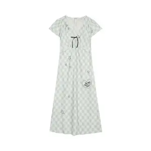 BRAIN DEAD Coach X Embroidered Gingham Midi Dress