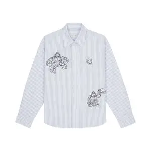 BRAIN DEAD X Coach Long Sleeve Button Up Shirt Stripe