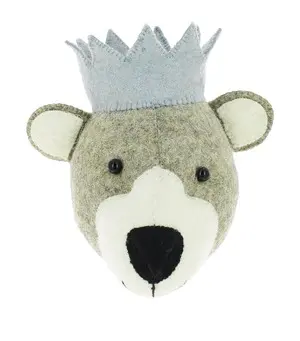 FIONA WALKER Mini Organic Wool Bear Head Decoration - Grey