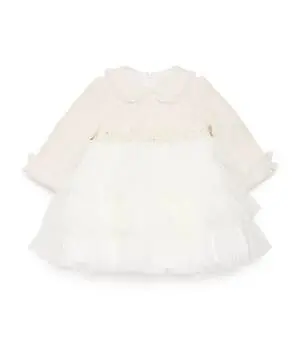 BIMBALO Tweed And Tulle Dress With Pearl Embellishments