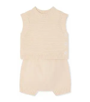 Bonpoint Cotton Sweater Vest And Bloomers Set - White