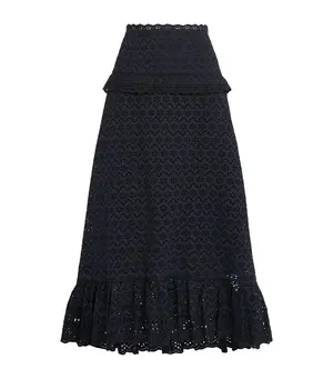 Ulla Johnson Broderie Anglaise Violetta Midi Skirt - Navy