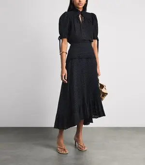 Ulla Johnson Broderie Anglaise Violetta Midi Skirt - Navy