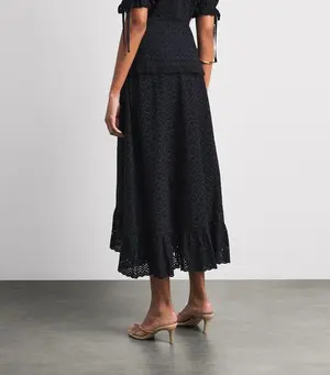 Ulla Johnson Broderie Anglaise Violetta Midi Skirt - Navy