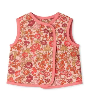 Bonpoint Cotton Floral Print Gilet - Pink