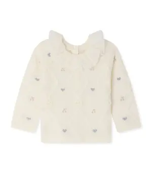 Bonpoint Embroidered Frill-collar Cardigan