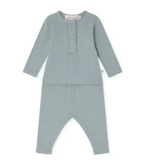 Bonpoint Cotton Top And Trousers Set - Blue