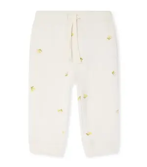 Bonpoint Organic Cotton Embroidered Leggings - Ivory