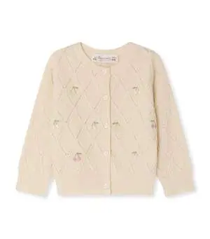 Bonpoint Wool-blend Cardigan With Cherry Appliqu