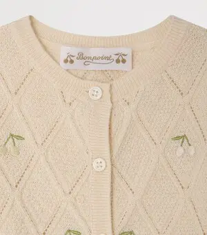 Bonpoint Wool-blend Cardigan With Cherry Appliqu