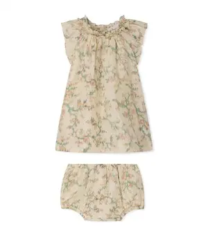 Bonpoint Silk Floral Print Loudna Dress And Bloomers Set - Green
