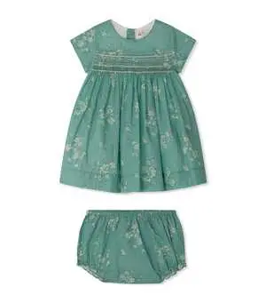 Bonpoint Floral Print Dress And Bloomers Set - Green