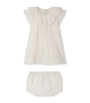 Bonpoint Cotton Lenou Dress And Bloomers Set - White